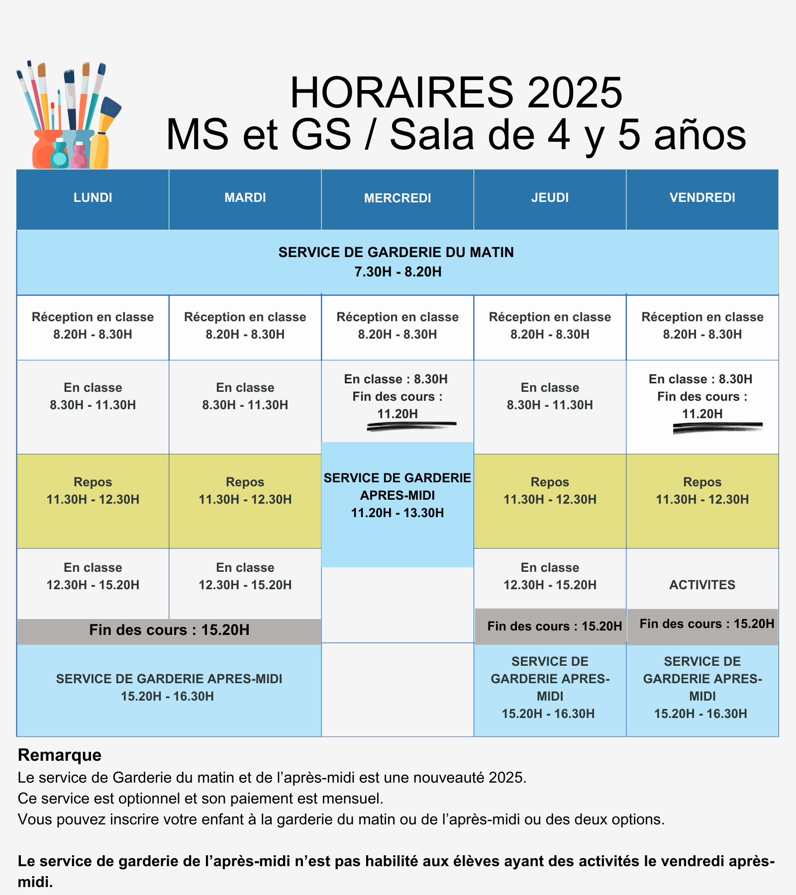 HORAIRES MATERNELLE - Lycée Franco-Argentin Jean Mermoz